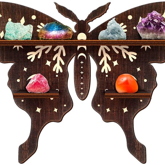 Kikiboheme | Wall Decor | Crystal Shelf Display Rustic Wooden Lunar ...